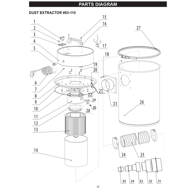 Model 63-110: 12 Gallon Dust Extractor - Rikon Power Tools